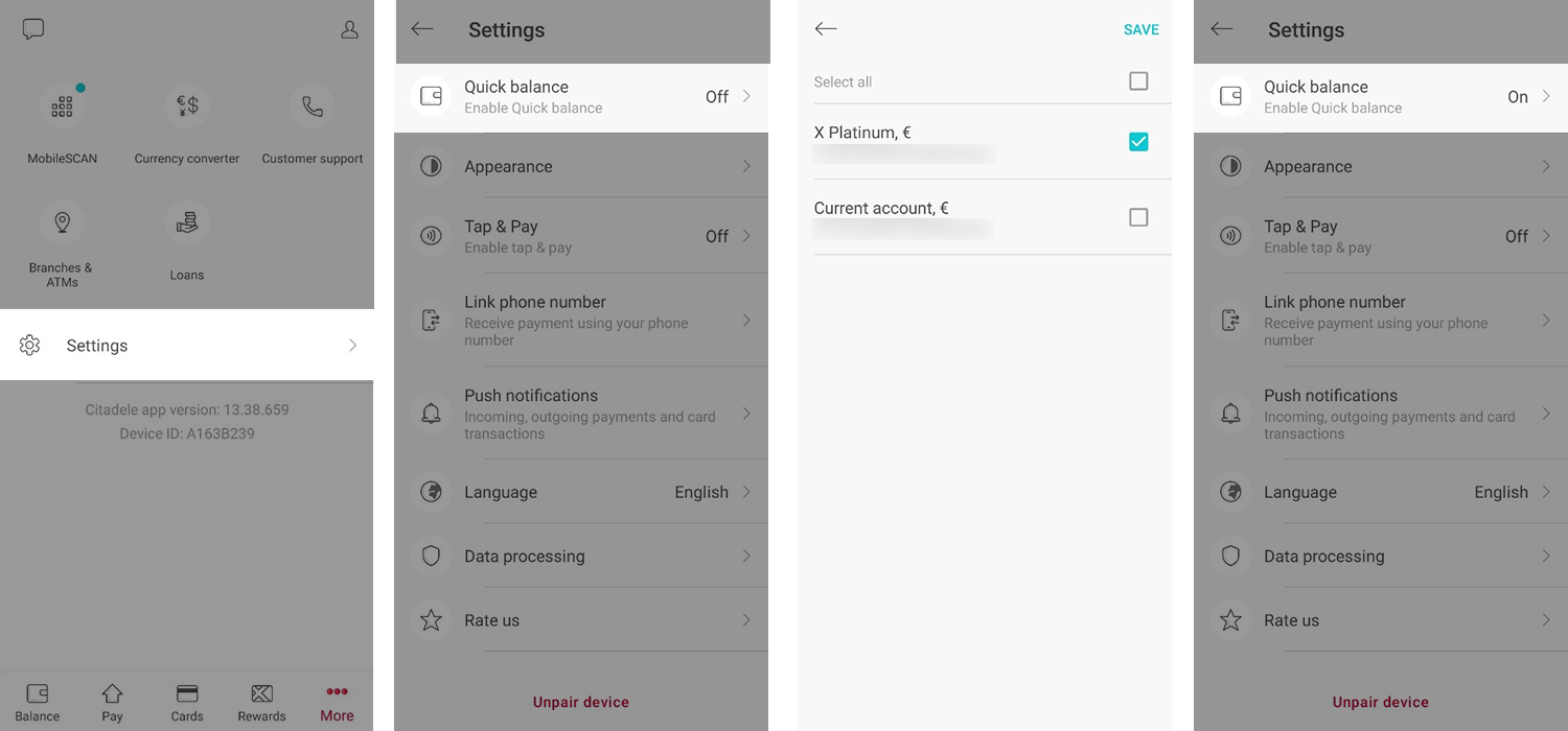 Quick balance for Android | Bank Citadele